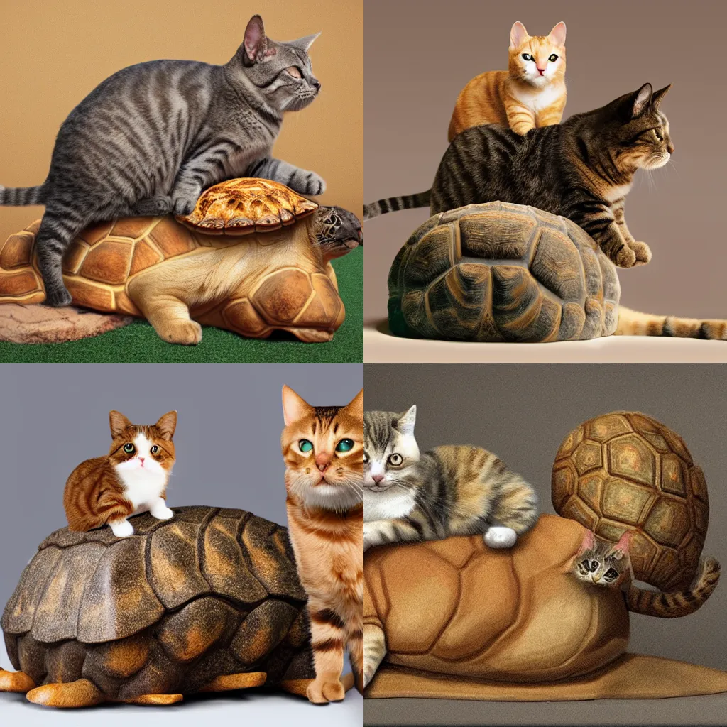 cat on top of a dog on top of a tortoise, high detail, | Stable ...