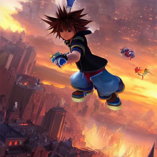 sora from kingdom hearts flying through a city, | Stable Diffusion ...