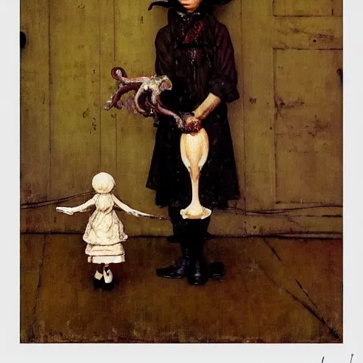 The Plain Doll from Bloodborne holding a squid, oil on | Stable Diffusion