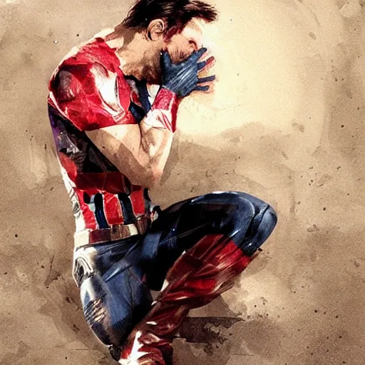 captain america crying art, tears on his face, chris | Stable Diffusion ...