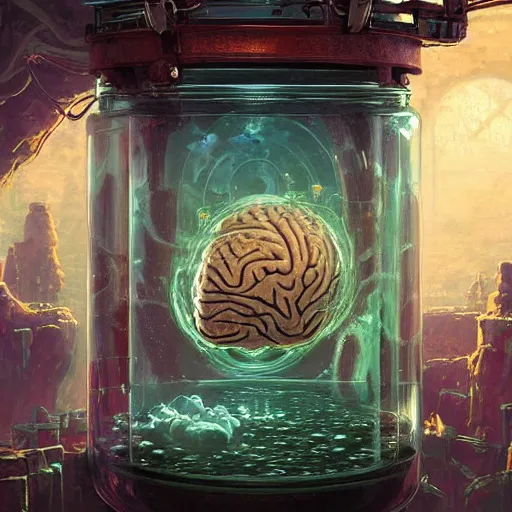 a brain in a jar, detailed 4 k digital painting by | Stable Diffusion