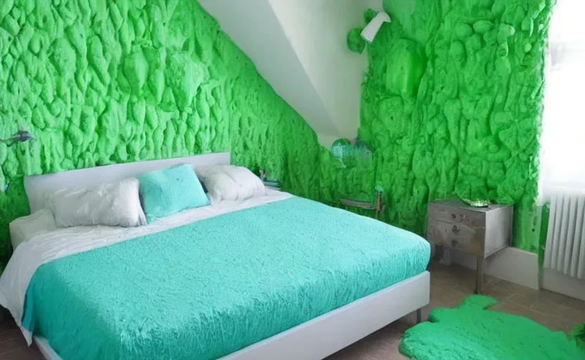 a bedroom made of slime. a bedroom with the texture of | Stable ...