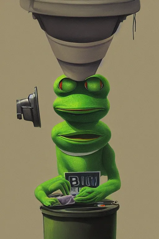 Pepe frog wearing trash bin and bitcoin over his head | Stable ...
