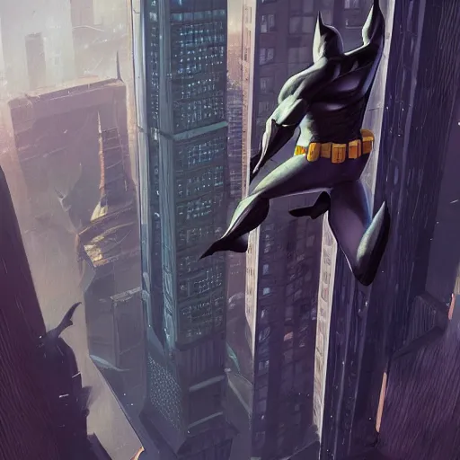 Batman overlooking Gotham City from a skyscraper at | Stable Diffusion ...