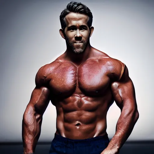 Ryan Reynolds as a bodybuilder wearing a suit, 4k hd | Stable Diffusion