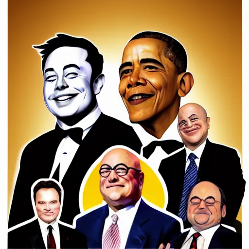 elon musk + obama + jeff bezos + jack black + danny | Stable Diffusion