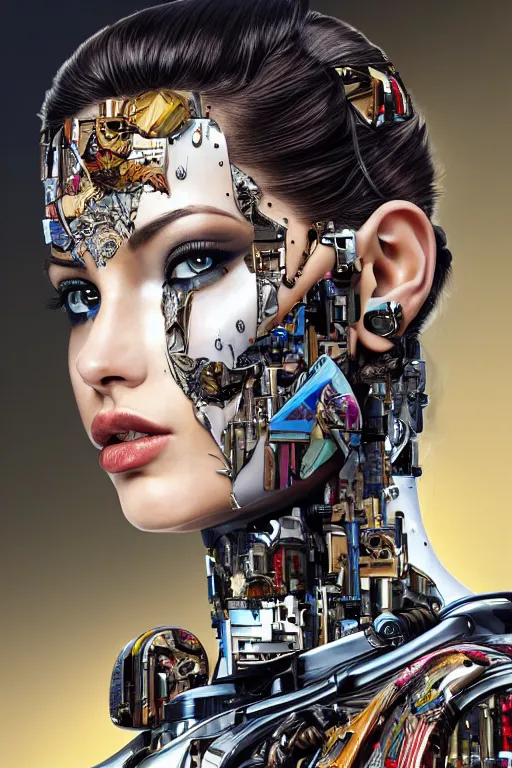 sideview waist up portrait of beautiful cyborg woman | Stable Diffusion | OpenArt