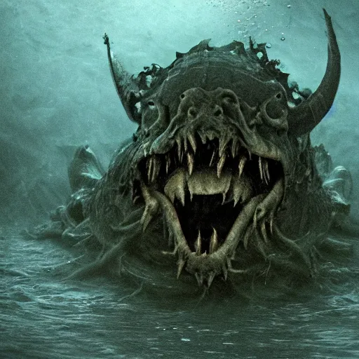 underwater closeup of a satanic sea monster in the | Stable Diffusion