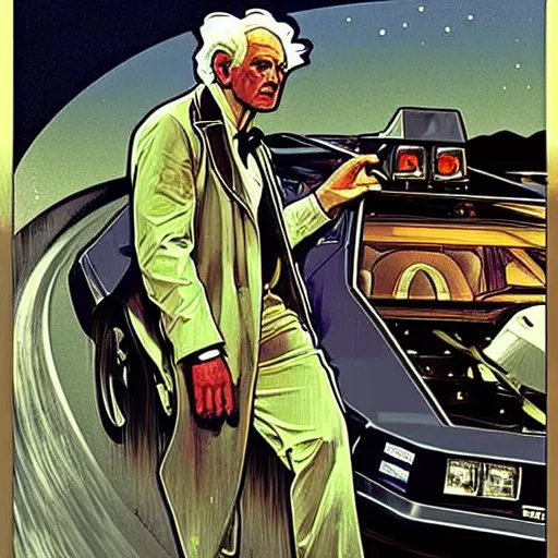 futuristic delorean time machine at night in the rain | Stable ...