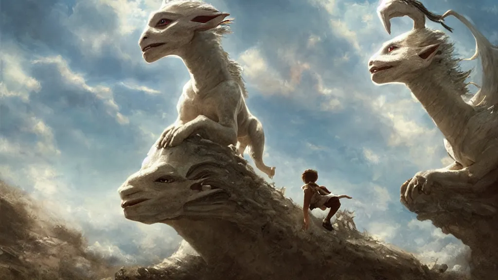 boy riding falkor falling through the nothing. the | Stable Diffusion ...