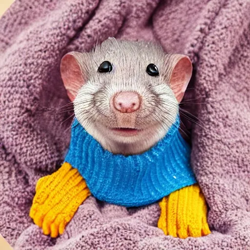 Photo of grinning mole rat sitting in colorful knitted | Stable ...