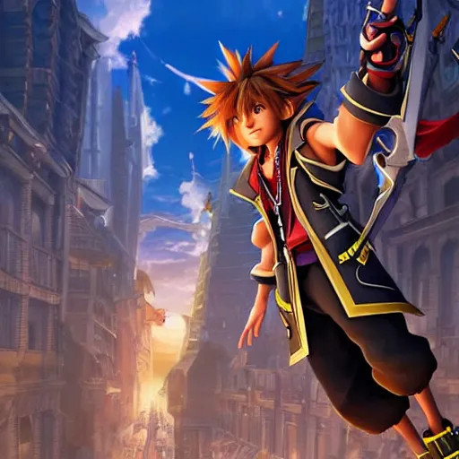 sora from kingdom hearts flying through a city, | Stable Diffusion ...