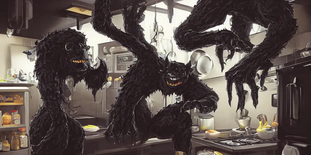 an all black monster in the kitchen cupboard, kawaii, | Stable ...