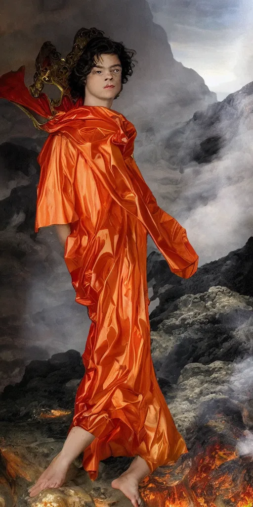 young porcelain Harry Styles wearing a firey red and | Stable Diffusion ...