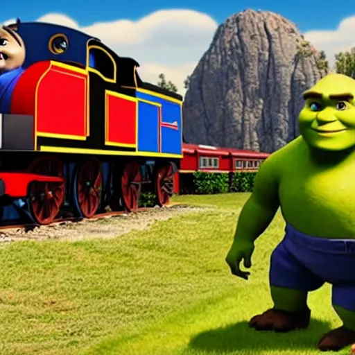 Thomas the Tank Engine and Shrek team up to fight | Stable Diffusion ...