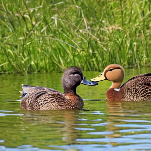 high detailed photo of a lake with duck and rabbit | Stable Diffusion
