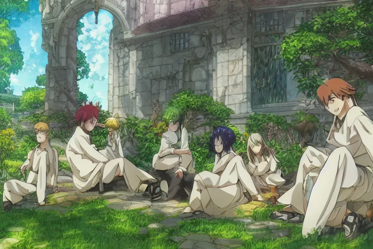 cell shaded anime key visual of a group apprentice | Stable Diffusion ...