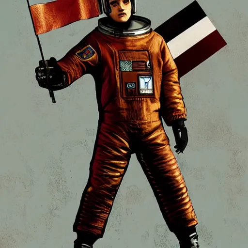 [Leather and rust cosmonaut holding a checkered flag, | Stable ...