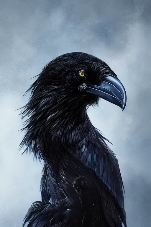 Majestic and regal portrait of a female Raven, DC | Stable Diffusion