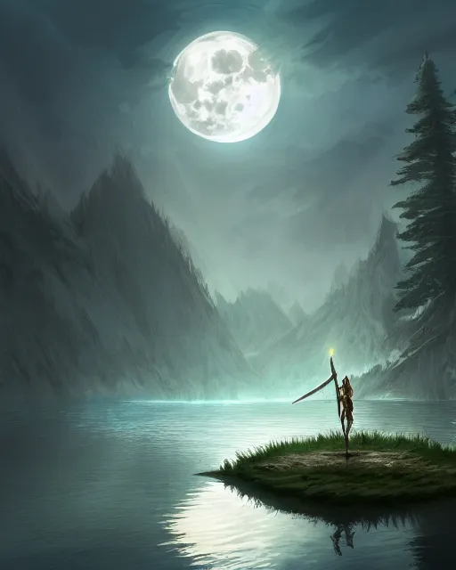 a magic sword rising from the middle of a lake under a | Stable ...