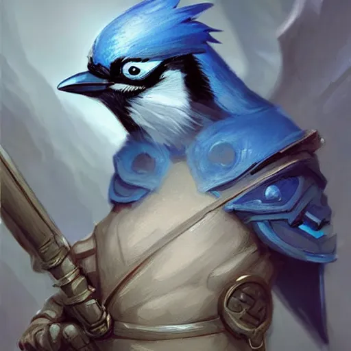 cute little anthropomorphic battle - ready blue jay, | Stable Diffusion