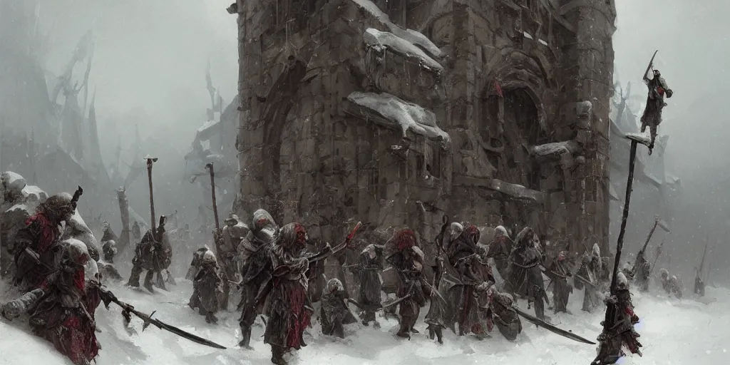 Several heads of decapitated villagers impaled on | Stable Diffusion