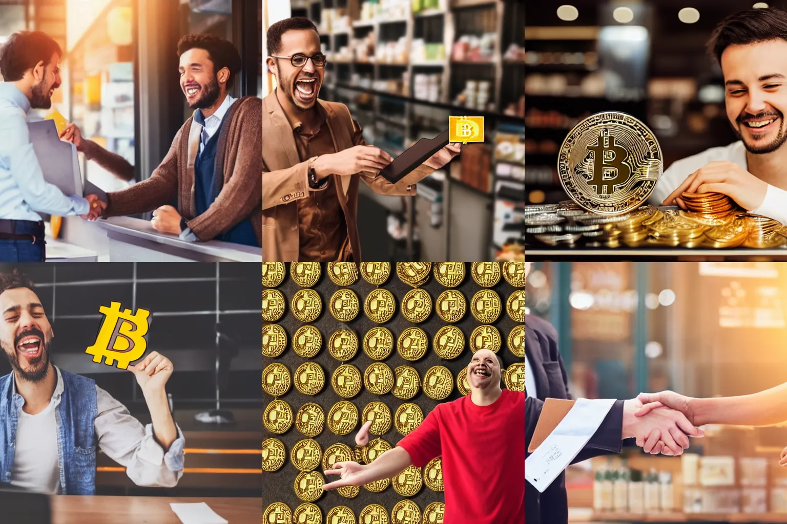 a happy merchant accepting Bitcoin | Stable Diffusion