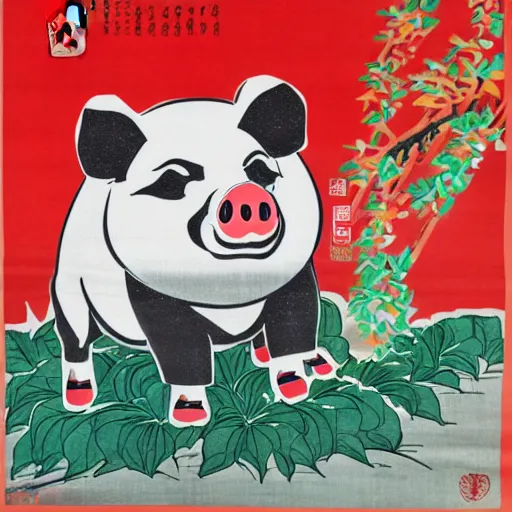 chinese propaganda poster with a cartoon pig as the | Stable Diffusion ...