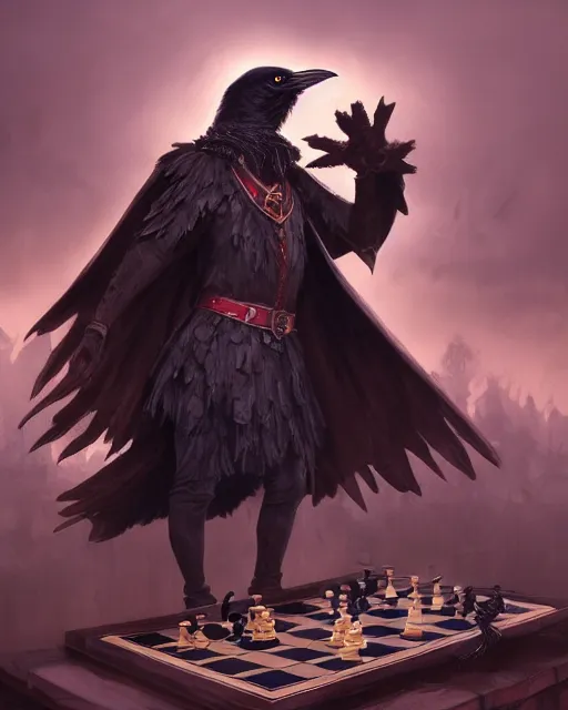 oil painting of Anthropomorphized raven playing chess, | Stable ...