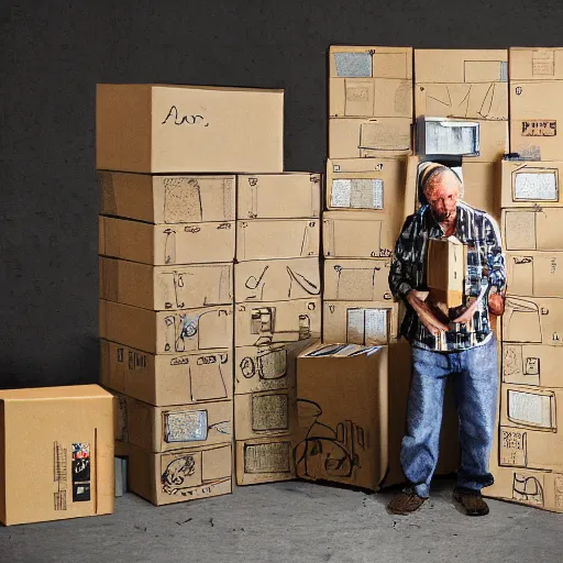 a photo portrait of hobo creating a time machine from | Stable Diffusion