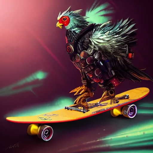 cyberpunk metal chicken riding a skateboard, trending | Stable ...
