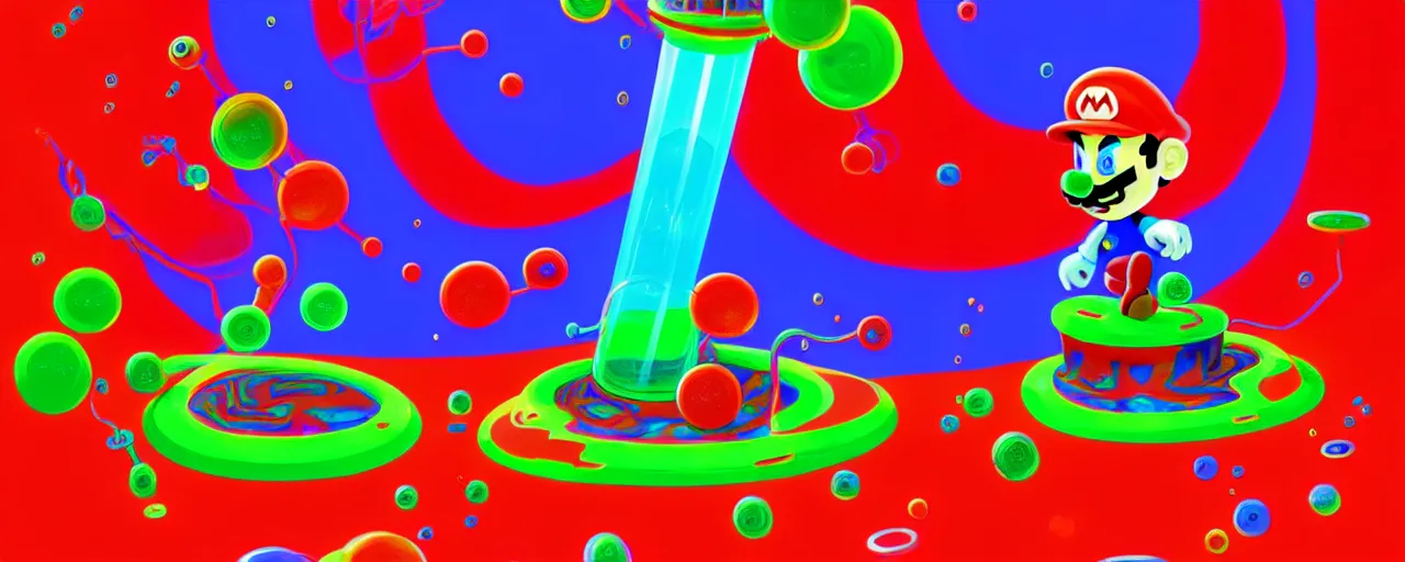 red blue green surreal illustration super mario having | Stable ...