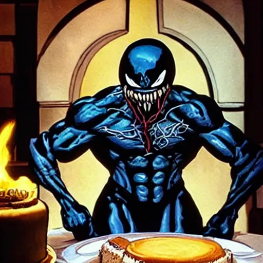 venom from marvel comics proudly baking a birthday | Stable Diffusion ...