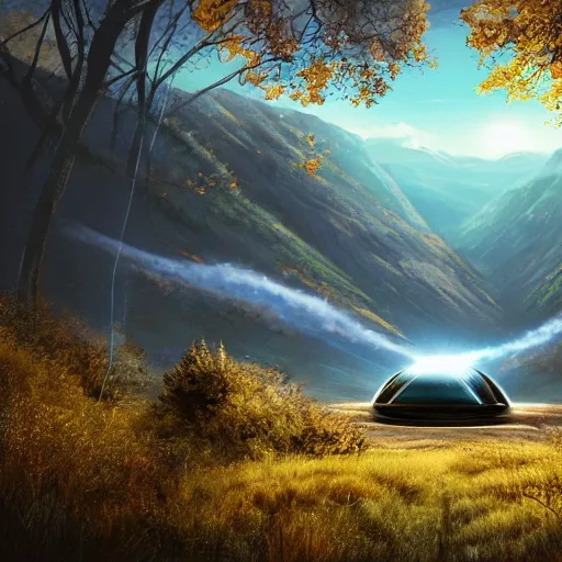 a cinematic painting of an alien spaceship landing in | Stable ...