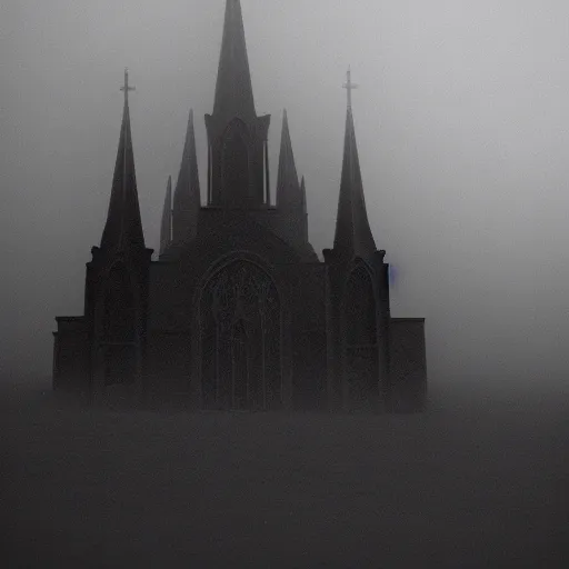 dark ominous black large cathedral in the fog from the | Stable ...