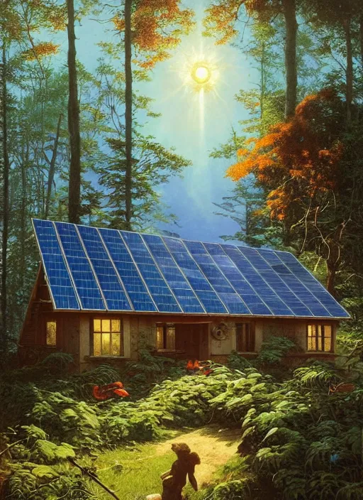 hyper realistic futuristic cottage with solar panels | Stable Diffusion