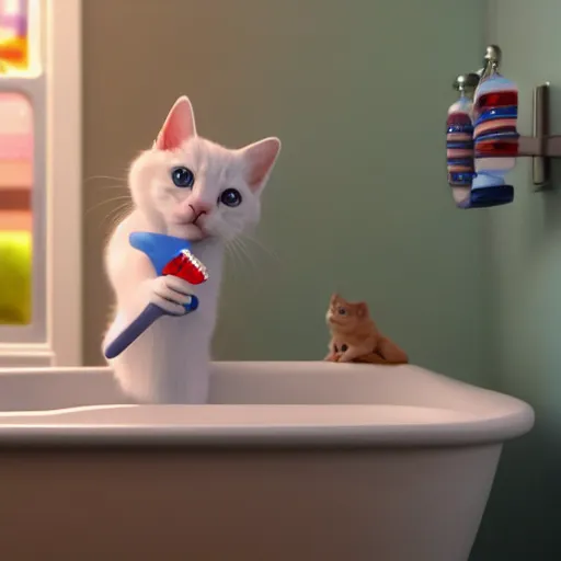 a kitten brushing teeth with a toothbrush and | Stable Diffusion | OpenArt