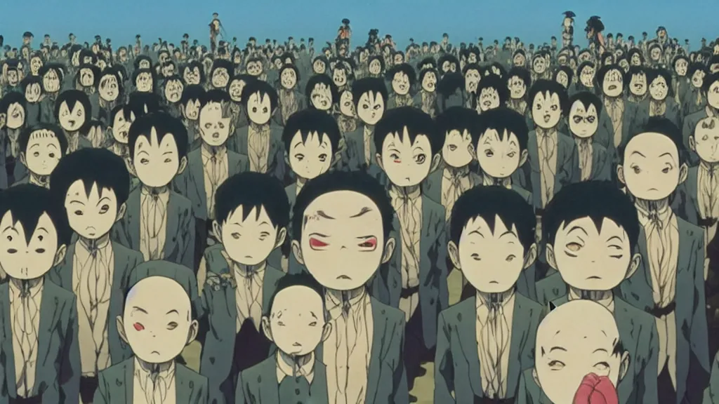 a group of villagers wearing eerie weird masks, anime | Stable ...