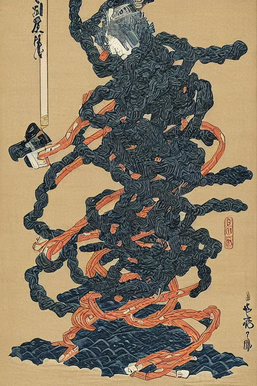 Hokusai portrait of a robot saint made of cables and | Stable Diffusion ...