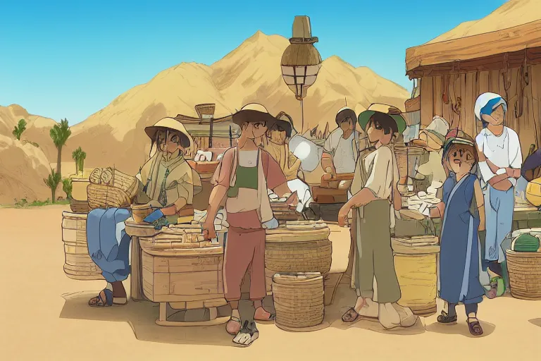 cell shaded key visual of a group of cat merchants in | Stable ...