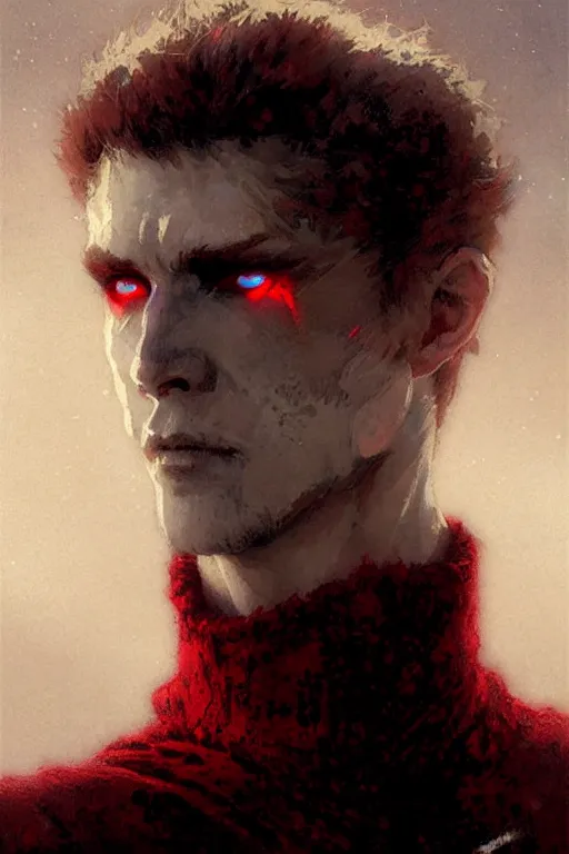 vampire with red eyes and red hair in a white woolen | Stable Diffusion ...