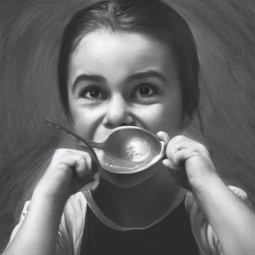 amelie holding a spoon up to her face, headshot, | Stable Diffusion ...