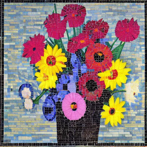Fuchsia Daisies Still-Life piet mondrian mosaic | Stable Diffusion | OpenArt