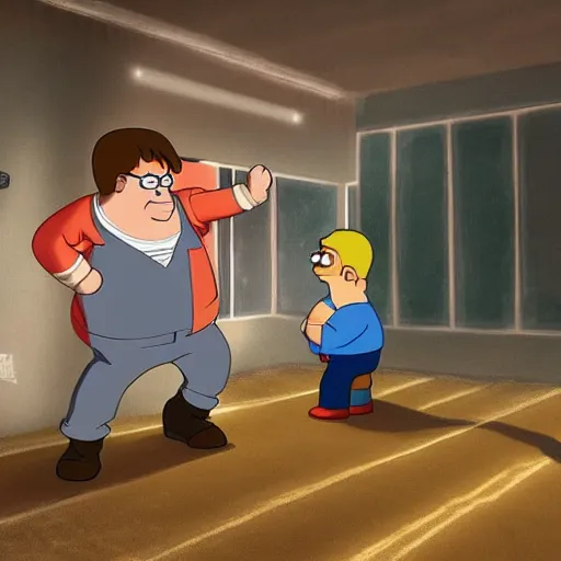 peter griffin fighting against brad pitt, in a | Stable Diffusion | OpenArt