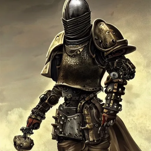 a post-apocalyptic powered armored knight in the style | Stable Diffusion