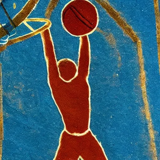 ”A ancient cave painting of a basketball player | Stable Diffusion