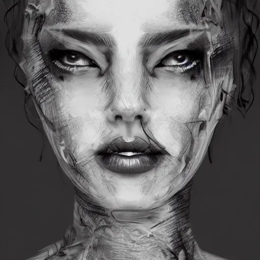 artistic drawing of beautiful female face, with skin, | Stable ...