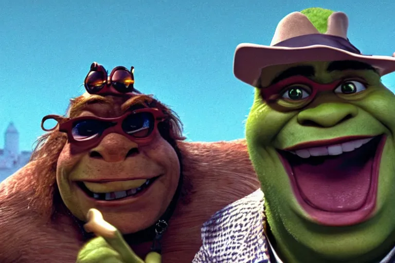 cinematic still of shrek as dr. gonzo and johnny depp | Stable ...