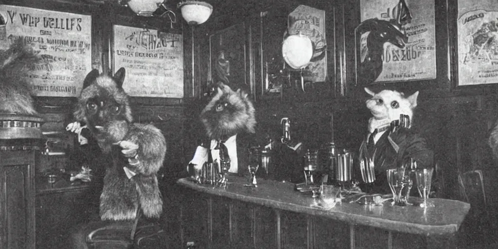 anthropomorphic furry wolf in a bar, 1900s picture | Stable Diffusion ...