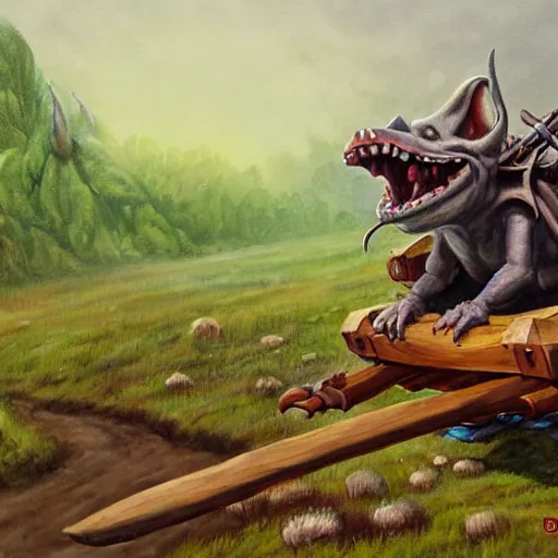 painting of chubby goblin riding in a rickety wooden | Stable Diffusion ...